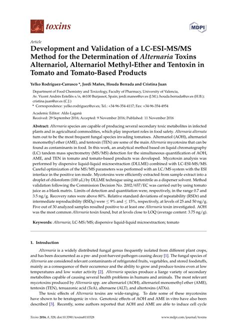 Pdf Development And Validation Of A Lc Esi Msms Method For The