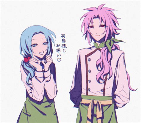 Safebooru 1boy 1girl Apron Arms Behind Back Blue Eyes Blue Hair Bow