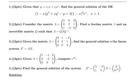 Solved 1 2pts Given That Ye C1x Cze Find The Chegg Com