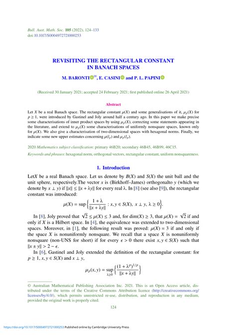 Pdf Revisiting The Rectangular Constant In Banach Spaces
