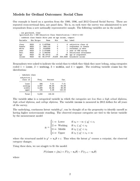 Modèle Multinomial Models For Ordinal Outcomes Social Class Our