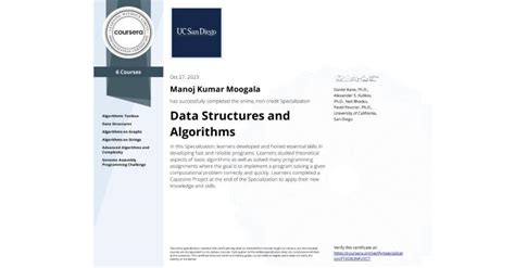 Completion Certificate For Data Structures And Algorithms Manoj Reddy Moogala