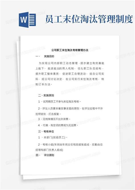 公司职工末位淘汰考核管理办法Word模板下载 编号lybkzmpo 熊猫办公