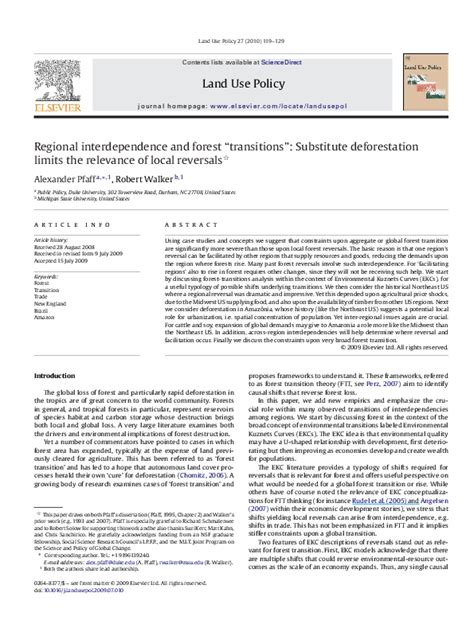 Pdf Regional Interdependence And Forest “transitions” Substitute