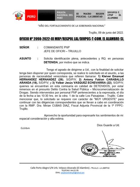 Oficio Afis Pdf Perú Policía
