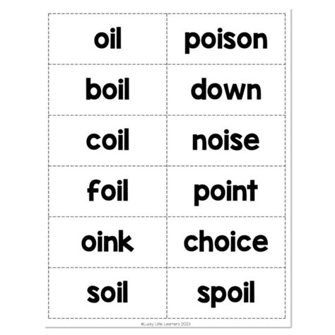 Lucky to Learn Phonics - Other Vowels - Diphthongs OI OY OU OW - Word Cards - Lucky Little Learners