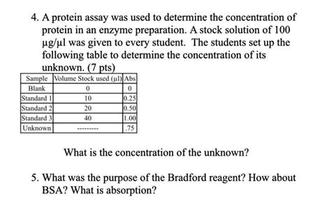 A Protein Assay Was Used To Determine The Chegg