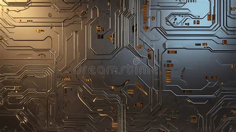 Abstract Metallic Circuit Board Design Showing Complex Pathways Stock