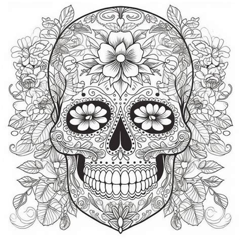 Calavera Dia De Muertos Para Colorear Foto Premium