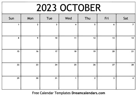 October 2023 Calendar Free Printable With Holidays And Observances