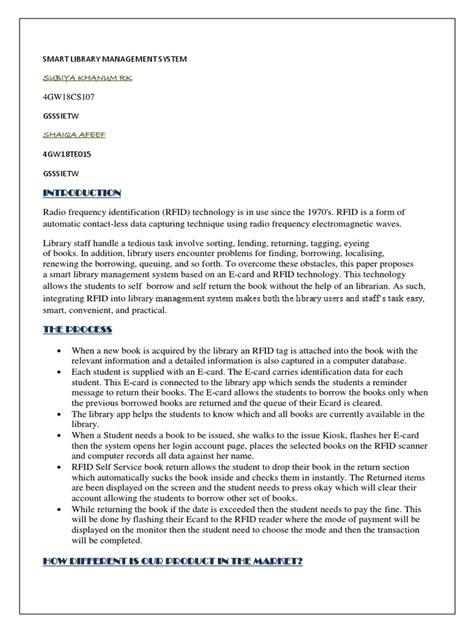 Smart Library Management System Pdf Radio Frequency Identification Libraries