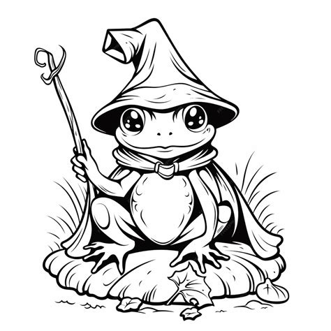 Premium Photo A Black And White Drawing Of A Frog Dressed As A Wizard Generative Ai