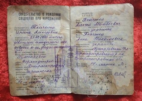 Свидетельство о рождении СССР 110690186 купити Violity