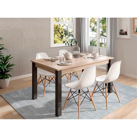 Mesa De Comedor Barata Extensible En Roble Natural Y Azabache De X