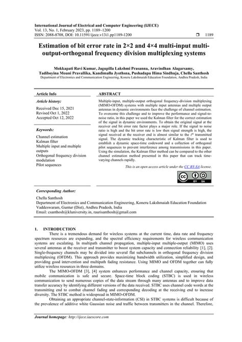 Estimation Of Bit Error Rate In 2×2 And 4×4 Multi Input Multi Output Orthogonal Frequency