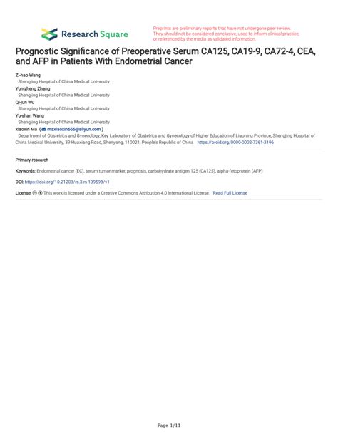 Pdf Prognostic Significance Of Preoperative Serum Ca125 Ca19 9 Ca72