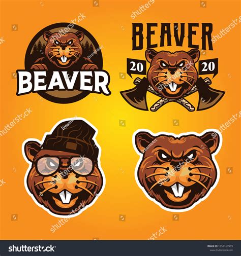 「ビーバーのロゴアイコン。 ビーバーのマスコットのベクター画像。 ビーバーの頭のイラスト」のベクター画像素材（ロイヤリティフリー