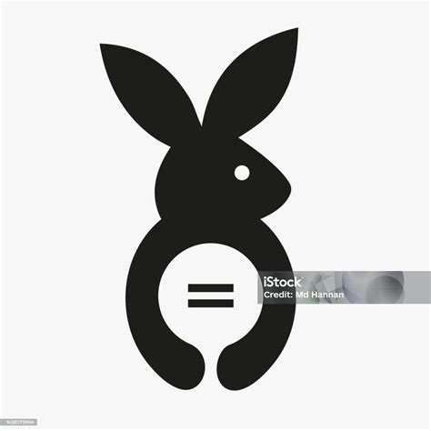 토끼 일시 중지 로고 부정적인 공간 개념 벡터 템플릿 토끼 홀딩 일시 중지 기호 가축에 대한 스톡 벡터 아트 및 기타 이미지