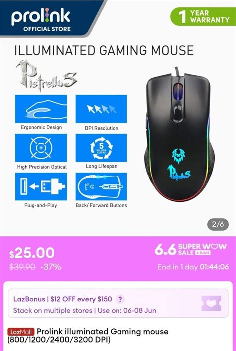 Prolink Illuminated Gaming Mouse Computers Tech Parts Accessories Mouse Mousepads On