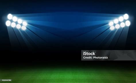 축구 경기장 필드와 함께 밝은 경기장 조명 벡터 디자인 및 정보 점수 판 벡터 조명 Championship에 대한 스톡 벡터 아트 및 기타 이미지 Championship