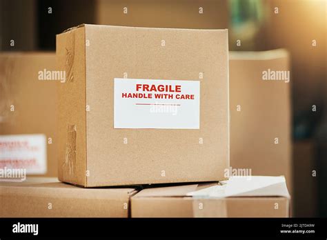 Fragile Contents Inside Still Life Shot Of Cardboard Boxes Marked As