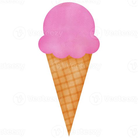 Strawberry Ice Cream Cone Watercolor Illustration 23980475 Png