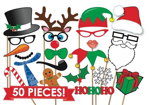 Christmas Photobooth Props Party Set 50 Piece Printable Etsy