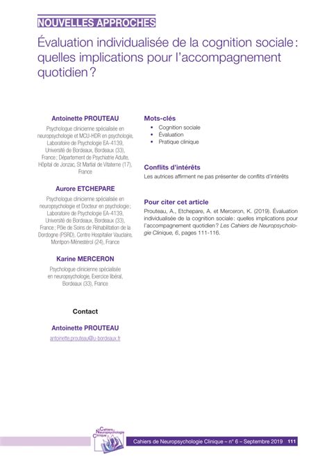 PDF Cognition sociale Évaluation Pratique clinique