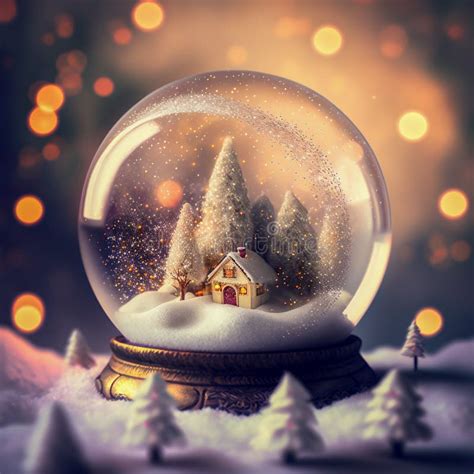 Festive Christmas Ornament In Sparkling Snow Globe With Tiny Landscape