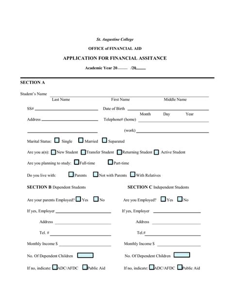 Application For Financial Assitance