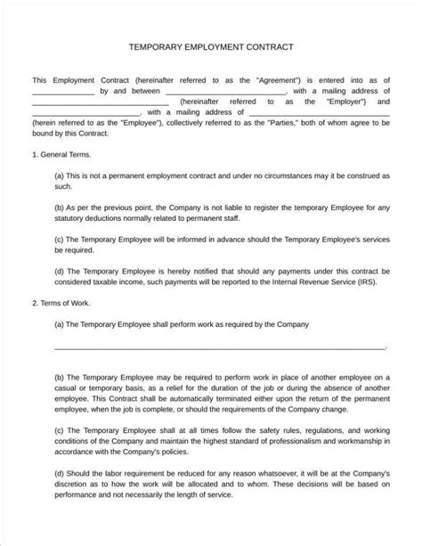 Free Temporary Employment Contract Template Pdf Word 43 Off