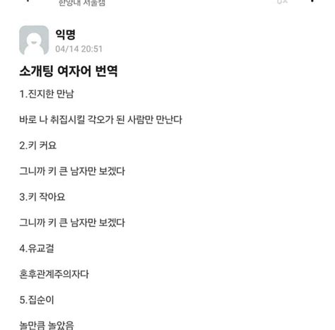 안 싱글벙글 소개팅 여자어 번역 실시간 베스트 갤러리