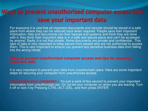 Ppt Ways To Prevent Unauthorized Computer Access And Save Your I