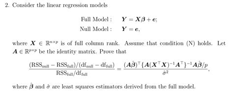 Solved Consider The Linear Regression Models Full Model Chegg