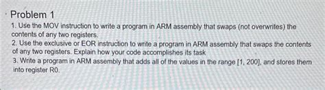 solved 1 use the mov instruction to write a program in arm