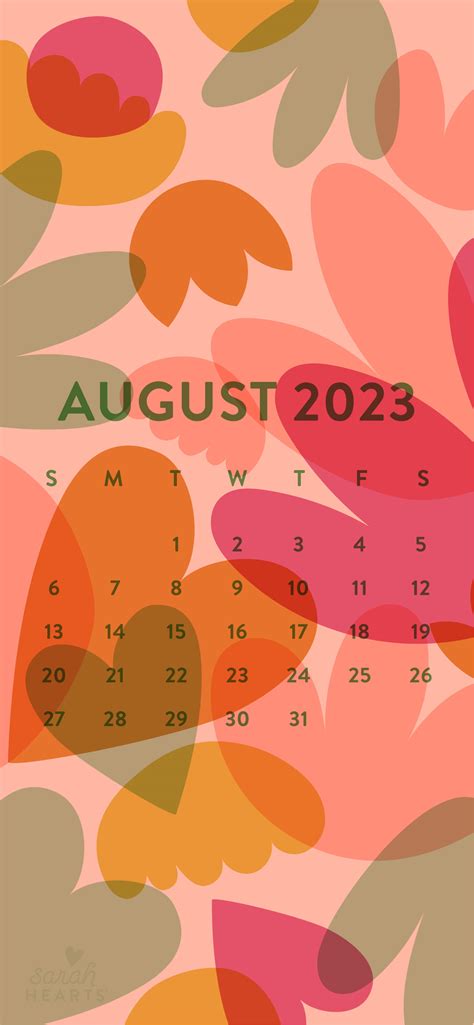 August 2023 Calendar Wallpaper Sarah Hearts