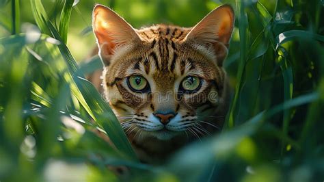 Bengal Cat Sleek Spotted Coat Stock Image Image Of Grass Spotted