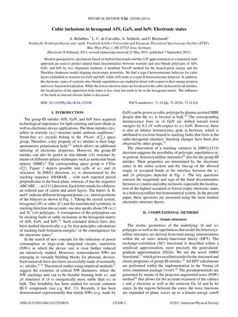 Pdf Cubic Inclusions In Hexagonal Aln Gan And Inn Physical