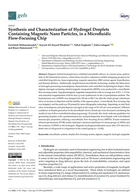 PDF Synthesis And Characterization Of Hydrogel Droplets Containing