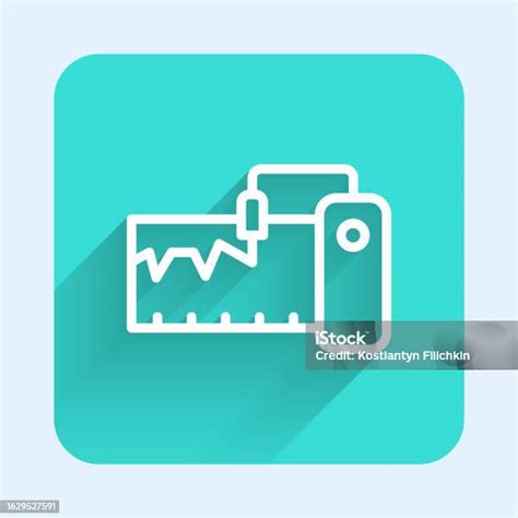 긴 그림자로 격리 된 흰색 라인 전기 측정 기기 아이콘 아날로그 장치 측정 장치 실험실 연구 녹색 정사각형 버튼입니다 벡터 3차원 형태에 대한 스톡 벡터 아트 및 기타