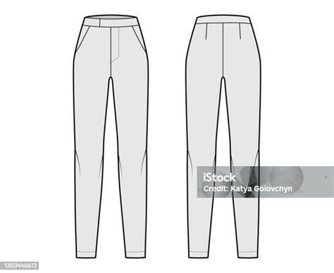 바지 담배 테크니컬 패션 일러스트와 일반 로우 웨이스트 하이 라이즈 풀 길이 경사 포켓 0명에 대한 스톡 벡터 아트 및 기타 이미지 Istock