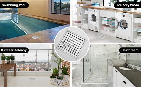 6 Inch Square Shower Drain Brushed Nickel EXF Stainless Steel Shower