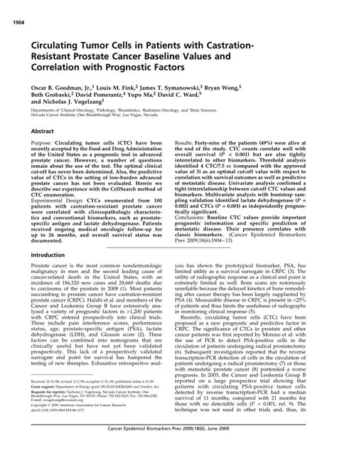Pdf Circulating Tumor Cells In Patients With Castration Resistant