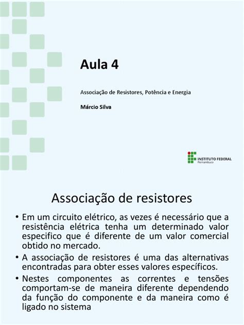 Aula 4 Associação De Resistores Potência E Energia Instalador Pdf