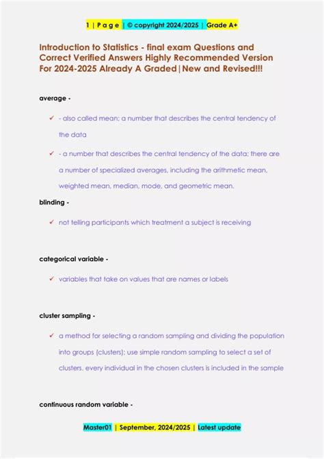 Introduction to Statistics - final exam Questions and Correct Verified Answers Highly ...