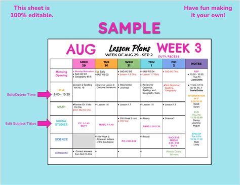 Printable Weekly Lesson Plans Etsy