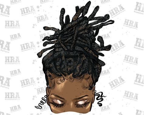 Afro Messy Bun Loc Hair Plain Png Sublimation Design Black Woman Png