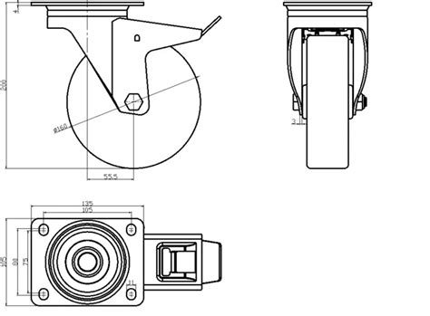 גלגל 6 יציקת אלומניום מגופר גומי פלטה מסתובבת מעצור לעומס 300 קג