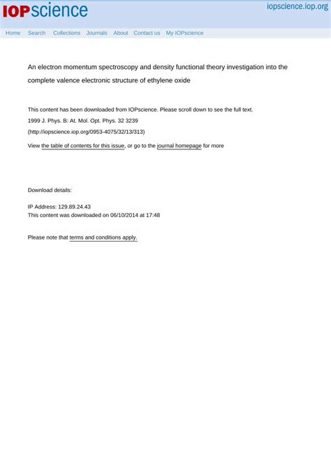 Pdf An Electron Momentum Spectroscopy And Density Functional Theory