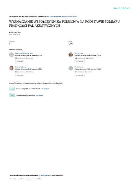 Wyznaczanie Wspolczynnika Poissona Na Podstawie P Pdf